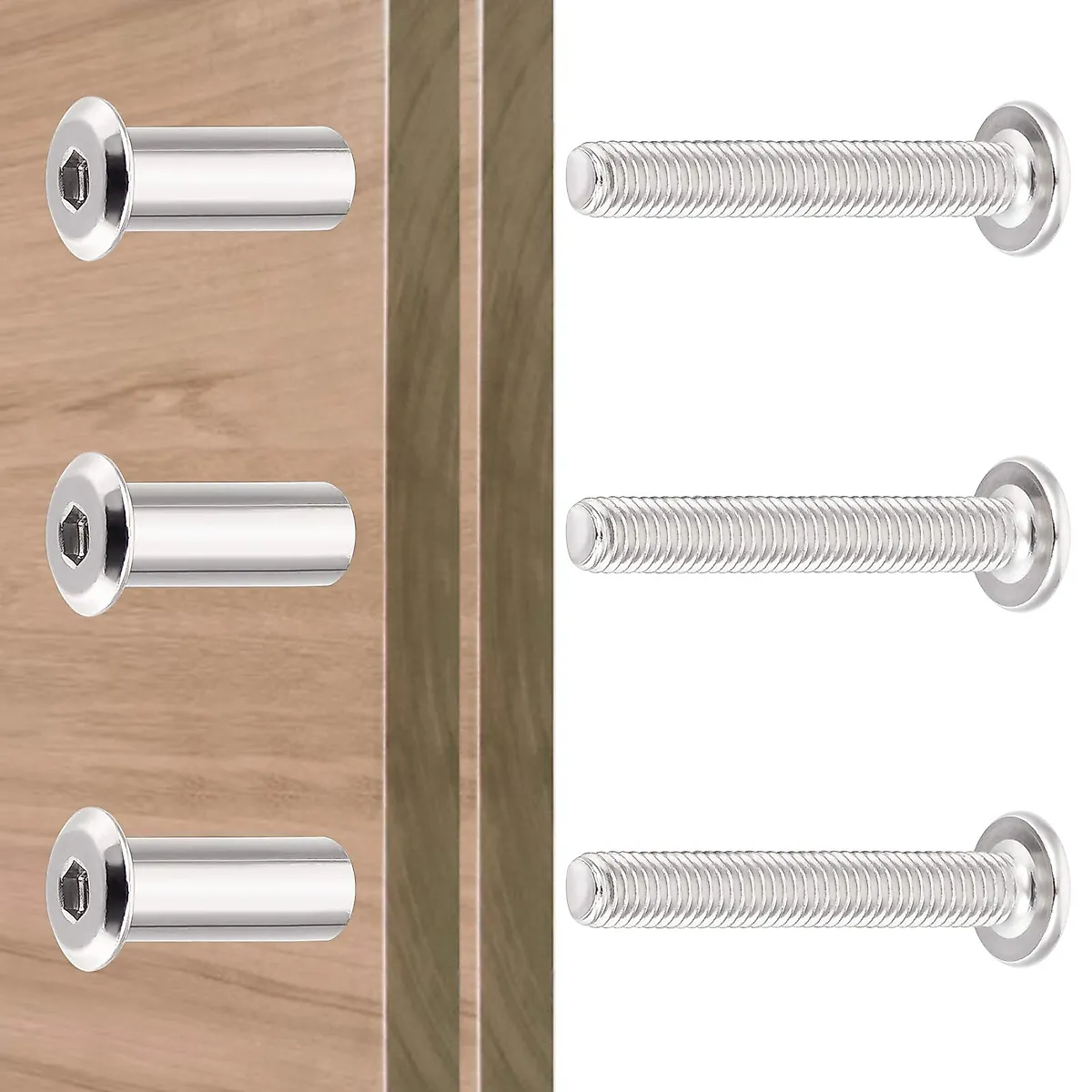 PGMJ 40 Sets Silver Hex Metal Metric Bolts and Nuts Assortment - Thread Repair Kit M6, Cupboards Joint Connector Cap Bolts, Screw Post Fit for Furniture (M6x40mm-D)