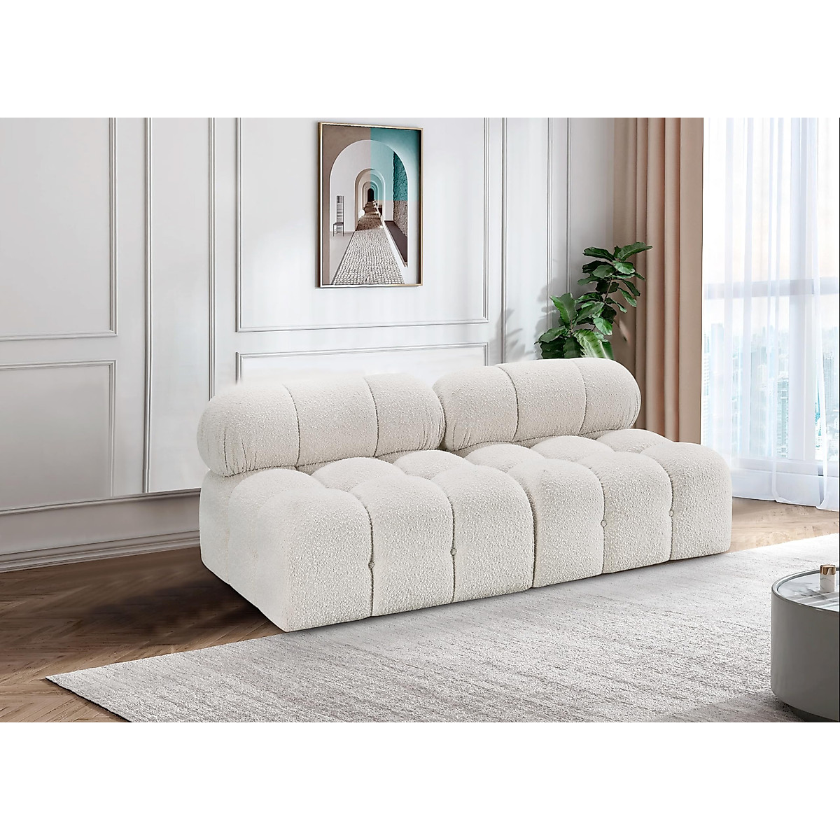 Meridian Furniture 611Cream-S68B Ames Collection Modern | Contemporary Modular Sofa with Rich Cream Boucle Fabric, Modular to Create Infinite Configurations, 68" W x 34" D x 28" H, Cream