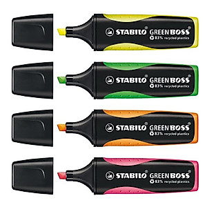 Highlighter - STABILO Green BOSS Wallet of 4 Assorted Colours