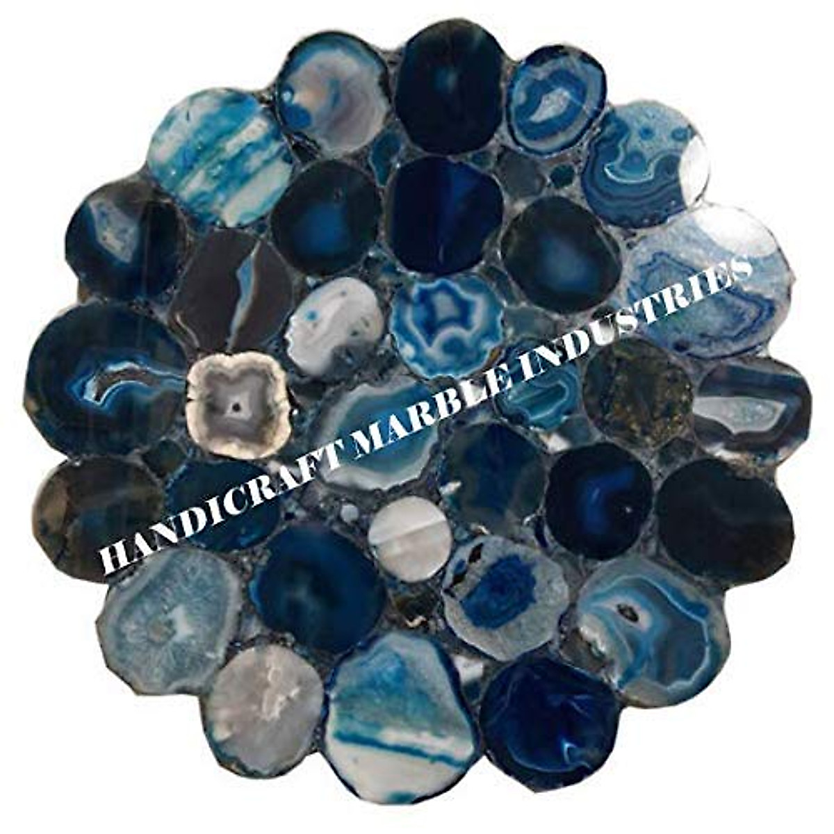 Blue Agate Stone Round Wavy Edge 15" x 15" Inch Side Table Top, Blue Lace Agate Stone Corner Table Top, Flower Agate Healing Properties, How To Pronounce Agate, Piece Of Conversation, Family HeirLoom