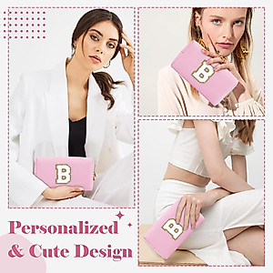 Personalized Initial A-Z Preppy Patch Makeup Bag,Small PU Chenille Letter Cosmetic Bag with Zipper for Teen Girls,Pink Cute Toiletry Organizer Bag,Monogram Makeup Case Gift for Women Girls,Letter B