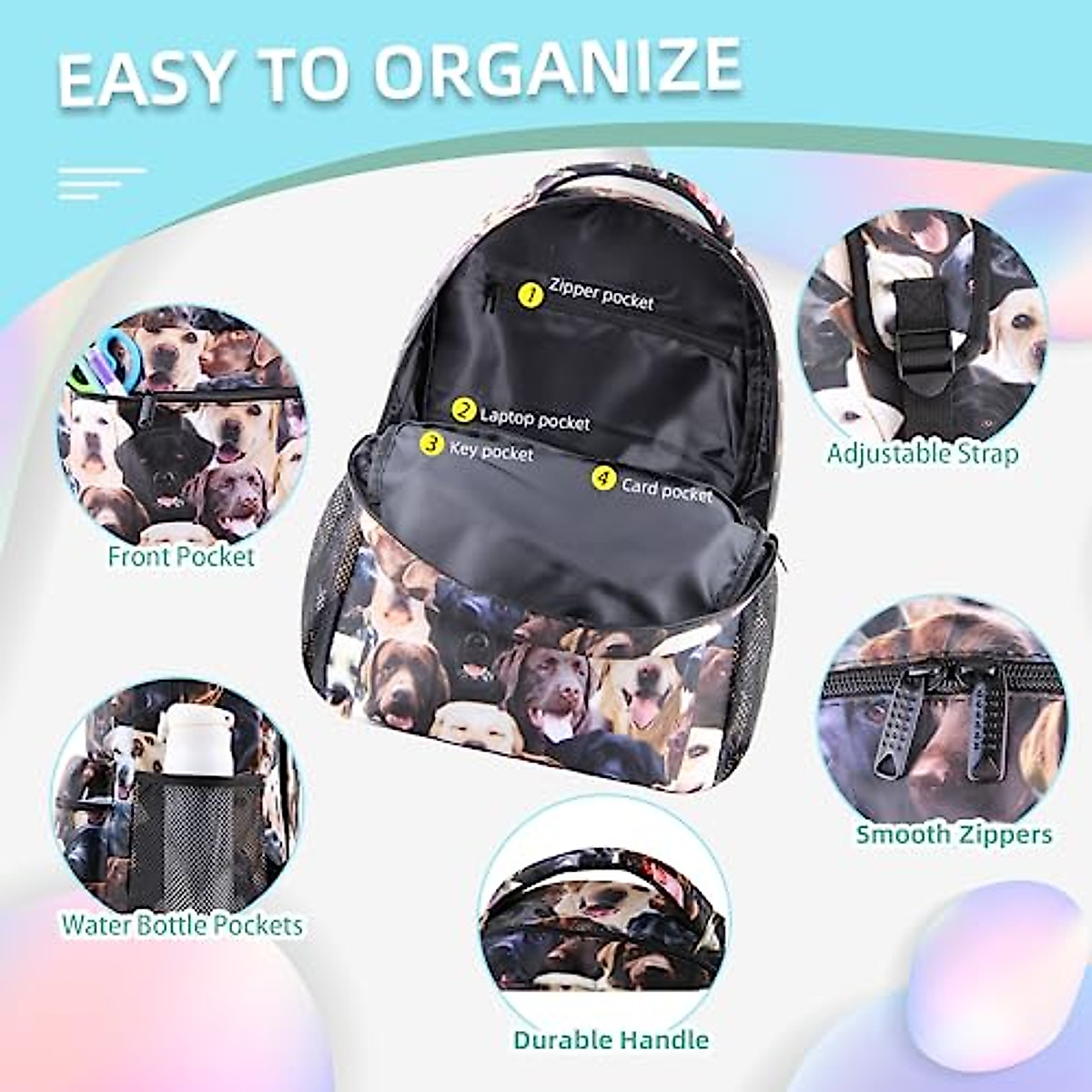 Labrador Retriever Dogs Print Backpack for Boys Girls 17-inch Laptop Travel Laptop Daypack School Bag with Multiple Pockets for Kids