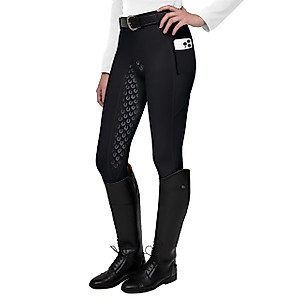 FitsT4 Sports Women's Full Seat Riding Tights Active Silicon Grip Horse Riding Tights Equestrian Breeches Black Size M