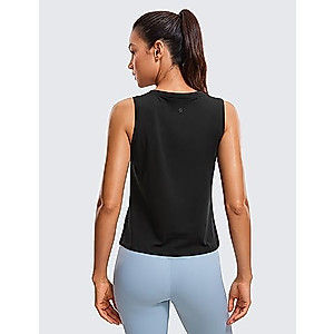 CRZ YOGA Pima Cotton Cropped Tank Tops for Women Workout Crop Tops High Neck Sleeveless Athletic Gym Shirts Black Medium
