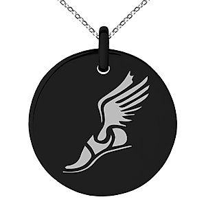 Tioneer Black Stainless Steel Hermes Greek Messenger of Gods Symbol Small Medallion Circle Charm Pendant Necklace