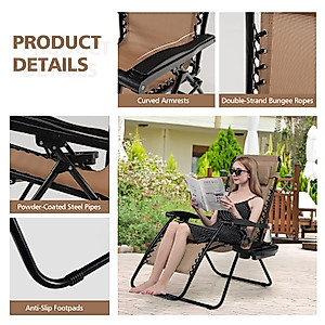 S AFSTAR Folding Reclining Lounge Chair, Outdoor Zero Gravity Recliner W/Side Tray & Detachable Headrest Pillow, Heavy-Duty Steel Frame, Reclining Folding Chair for Poolside, Backyard (1, Beige)