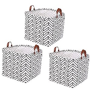Kingrol 3 Pack Storage Baskets,13 x 13 x 13 Inch Large Collapsible Storage Bins with Handles for Closet Shelves Organizer, Decorative Baskets for Home, Office, Nursery, Laundry