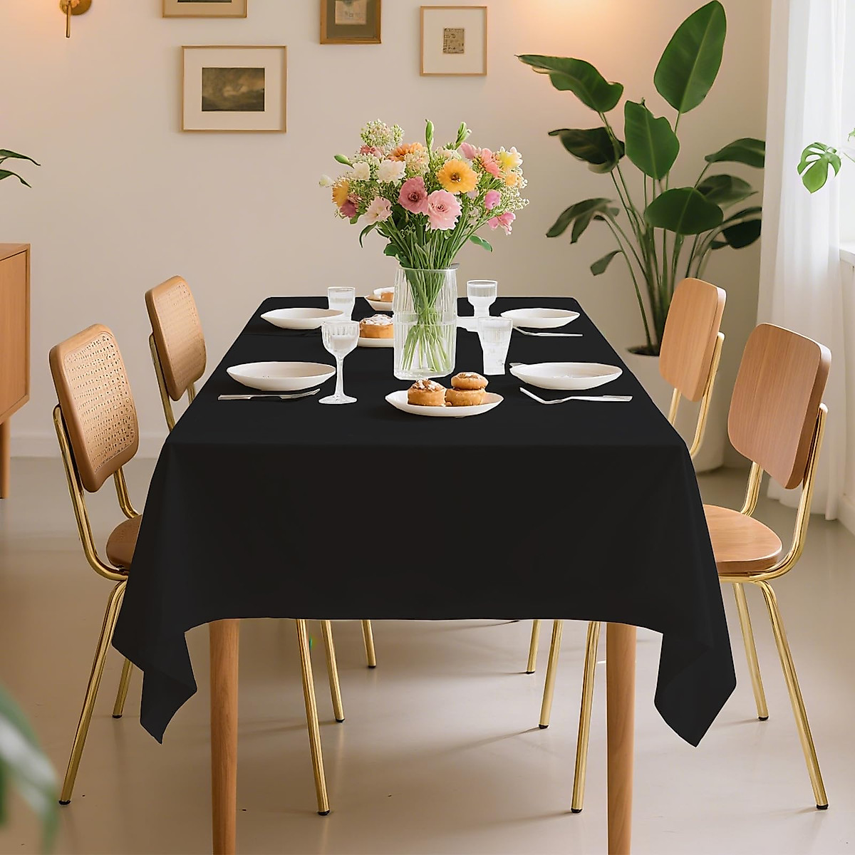 6 Pack Premium Disposable Plastic Tablecloth 54" x 108" Party Table Cloths Disposable for 6 to 8 Foot Tables Indoor or Outdoor Parties Birthdays Weddings Christmas Anniversary Buffet Table (Black)