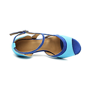 Minishion GL250 Women's Strappy 2.5" Heel Blue Suede Tango Latin Ballroom Dancing Sandals US 7.5