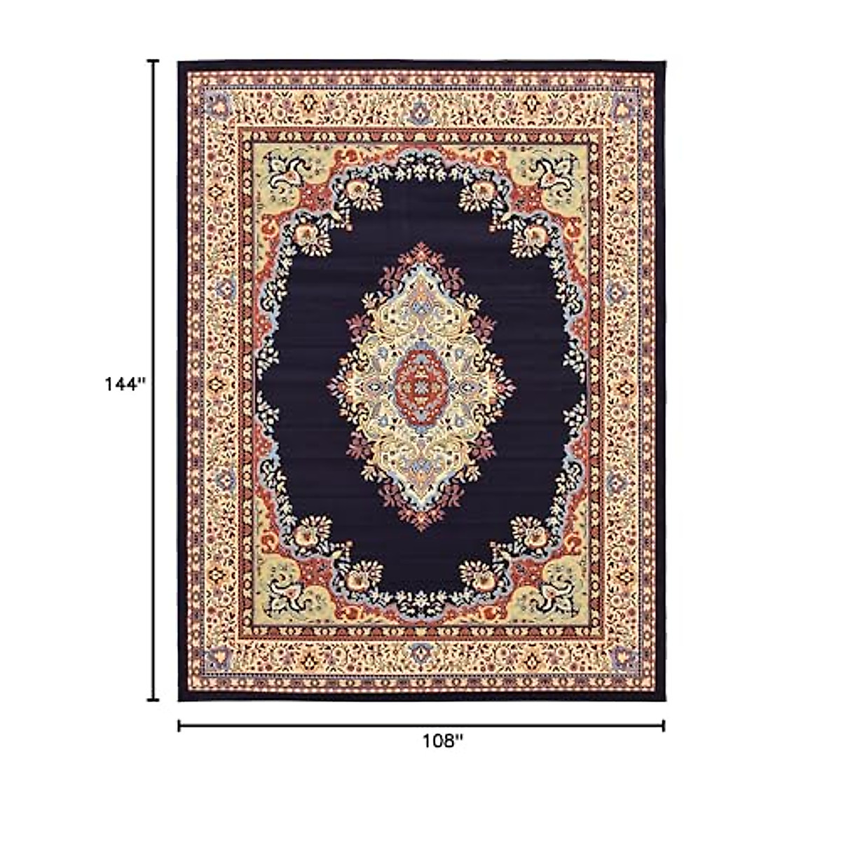 Rugs.com Amaya Collection Rug – 9' x 12' Navy Blue Medium Rug Perfect for Living Rooms, Large Dining Rooms, Open Floorplans
