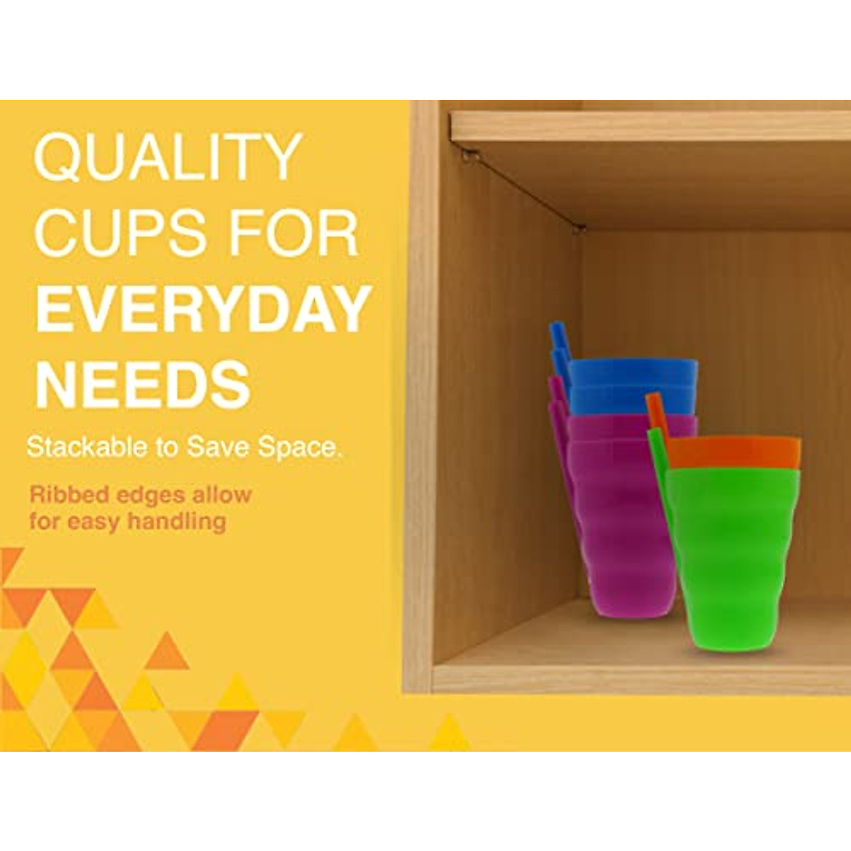 Arrow Home Products Sip A Cup with Built in Straw, 10oz, 6pk - BPA-free Straw Cups for Kids Great for Everyday Use - Made in the USA, Stackable Kids Straw Cups - Purple, Blue, Green, Orange