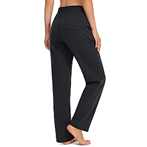 SANTINY Women's Cotton Sweatpants Yoga Lounge Casual Pants Open Bottom Sweat Pants for Women with Pockets (Black_L)