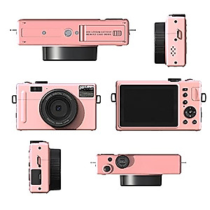 Digital Camera, Full HD 1080P 24MP Vlogging Camera with 16X Digital Zoom, 3in LCD Screen, Rechargeable Battery, Anti Shake Compact Camera for Adults, Kids, Student, Teens, Beginner (Pink)