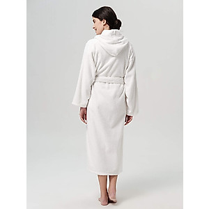 SIORO Terry Cloth Robes for Women Hooded Full Length Bathrobe Towel Cotton Fur Night Gown Spa Hotel Shower Bath Cozy Sleepwear, White Medium