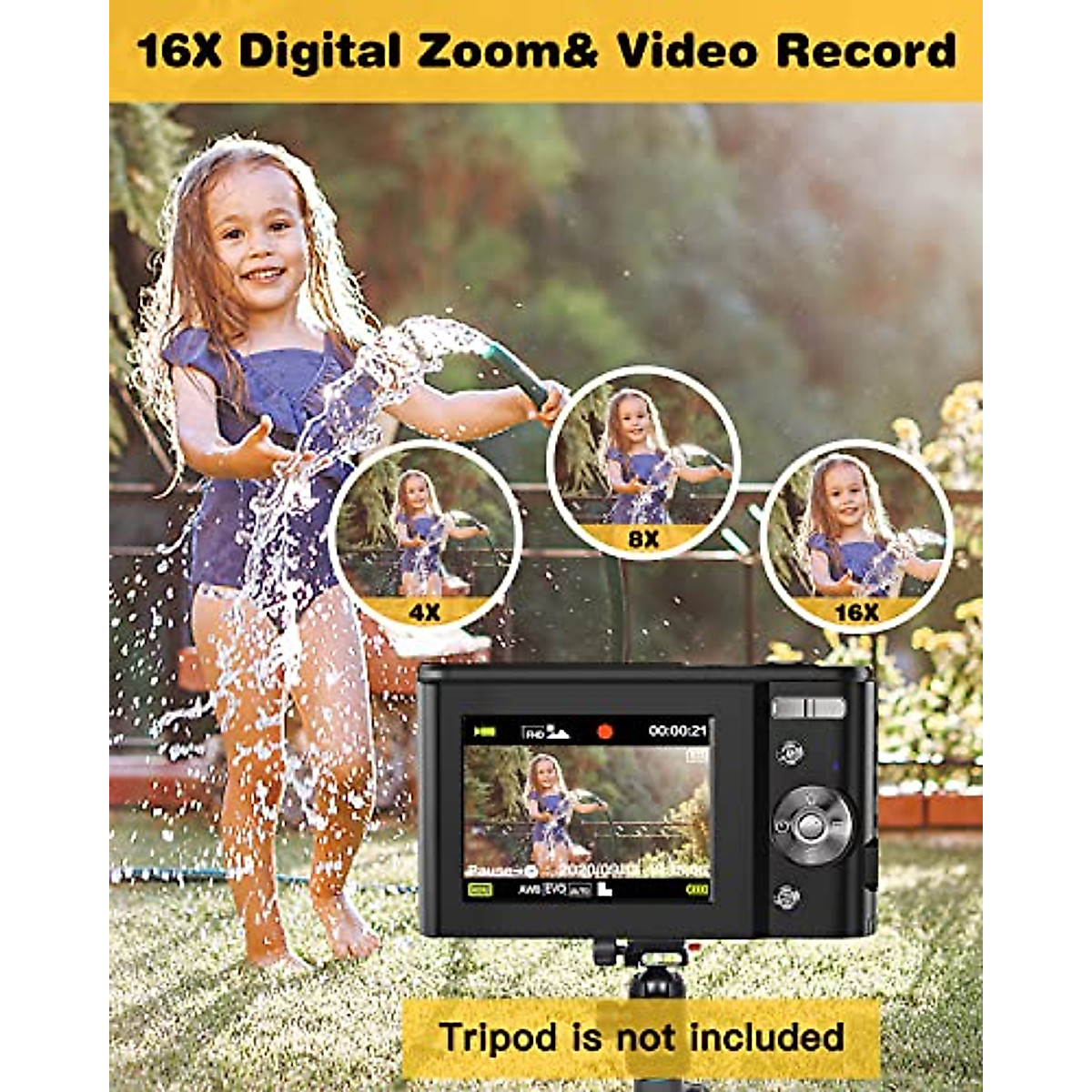 Digital Camera, Lecran Kids Camera FHD 1080P 36.0 Mega Pixels Vlogging Camera with 16X Digital Zoom, LCD Screen, Compact Portable Mini Cameras for Teens, Beginners, Students, Kids (Black)