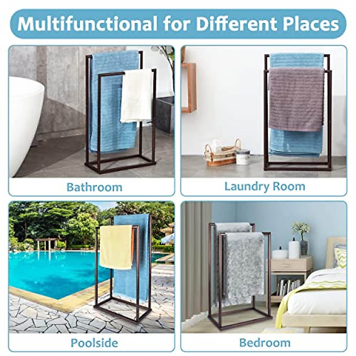 Free Standing Towel Rack, 2 Tier Oil Rubbed Bronze Tall Towel Racks for Bathroom Floor Outdoor Poolside, Stainless Steel Towel Drying Rack, DECLUTTR