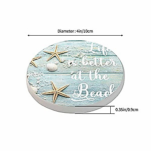 Pznen Life is Better at The Beach Drink Coaster for Tabletop Protection Summer Sand Sea Shells Starfishes Non-Slip Cups Place Mats Home Decor Diatomite Material for Men Women