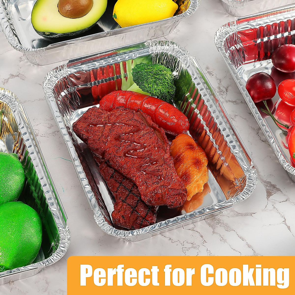 IJRPLM 50 Pack Foil Pans with Lids,2.25 LB Aluminum Pans with Lids,Foil Food Containers,Disposable Takeout Pans For Catering Baking Takeout-50 Pans and 50 Cardboard Covers(8.5"×6")