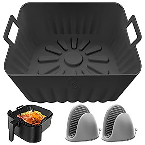 Square Air Fryer Liners Silicone, 9 IN 6 to 10 QT Food Grade Reusable Heat Resistant Silicone Air fryer Bowls Inserts Baskets Pots Accessories for COSORI Instant Vortex Air Fryer Oven Microwave