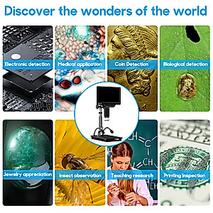 KZYEE 7 inch Digital Microscope Shows Entire Coin, Extension Tube, IPS Screen, 1080P Coin Magnifier with 8 LED Lights, 1200x Soldering Microscope Portable for Adult Kids, IR Remote, Specimens