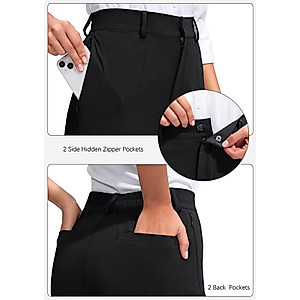 Rammus Womens Straight Leg Casual Pants with Zipper Pockets Stretch Dress Work Pants for Women Business Office Slacks Black