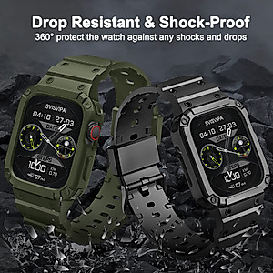 SVISVIPA [2 Pk] Band w/Bumper Case Compt. for Apple Watch 45 44 42mm iWatch Series 8 7 6 5 SE 4 3 2 1 SE Strap, Unisex Sport Rugged Shockproof Military Protective Replacement band,(Black,Army Green)