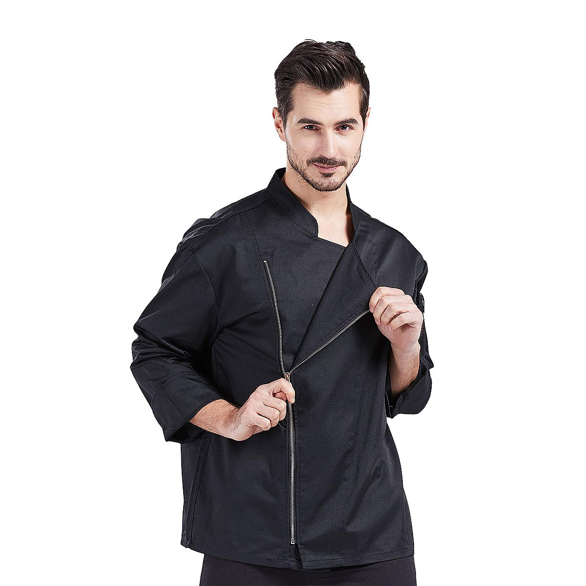 Nanxson Unisex Chef Coat Men's Long Sleeve Chef Jacket Restaurant Kitchen Cooking Zipper Chef Uniform CFM0058 (Black, XL)