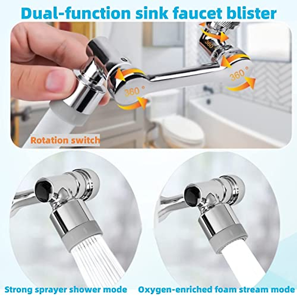 Faucet Extender for Bathroom Sink,2 Mode-1080° Rotatable Faucet Aerator Swivel Faucet Attachment, Rotating Faucet Extender for Washing Eye/Hair/Face Robotic Arm Swivel Extension Faucet Aerator