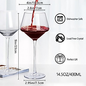 Swanfort Red Wine Glasses Set of 4 with Wine Aerator Pourer and Vacuum Wine Stopper Hand Blown Crystal Wine Glasses With Stem, Unique Design in Gift Box for All Purpose 14.5 OZ