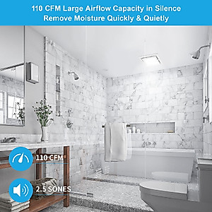 JOEAONZ Bathroom Fan with Light 110 CFM Quiet, 6500K 800LM Household Ventilation Fan Light Combo, Energy Saving Ceiling Mount Bathroom Exhaust Fan, Multipurpose Bath Extractor Fan, Easy to Install