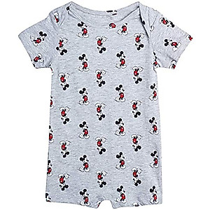 Disney Baby Boys Romper - 2 Pack Short Sleeve Baby Jumpsuit with Snap Closure - Cozy Baby Bodysuit for Boys (Newborn/Infant), Size 18M, Mickey Black/White/Grey Multi