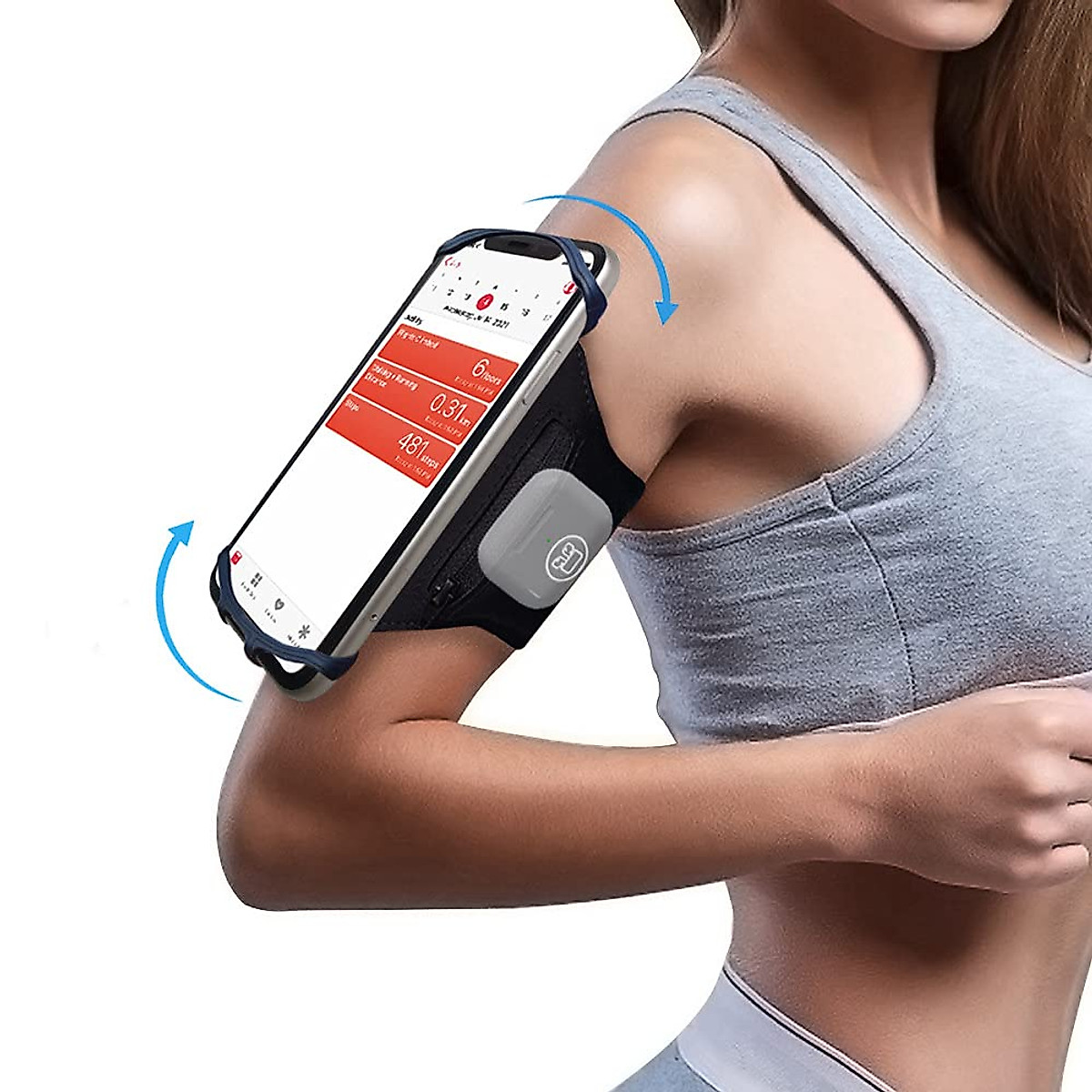 BUMOVE Rotatable Armband for iPhone 15 14 13 12 Pro Max Plus, Samsung Galaxy S24 S23 S22 Ultra Note, with Airpods Pro Holder Running Arm Band(Black)