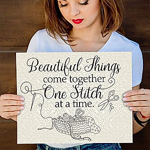 Beautiful Things Come Together One Stitch At A Time Poster, Wall Poster for Home Kitchen Bar Coffee Shop, Sewing Lover Decor, Gift for Quilters, Seamstresses, 11x14 Inch Unframe
