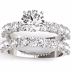 14k White Gold 2 1/2 Ct Diamond Round-Cut Engagement Ring Matching Wedding Band Set Women's