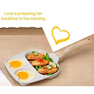 BB Tigger 3-Cup Egg Pan,3 Section, Versatile Breakfast Skillet, Omelette Pan, Omelette Skillet, Bacon pan, Sausage pan, hot dogs pan, Pancake Pan, 3-in-1 egg pan, 19cm*38.5cm, Off-White