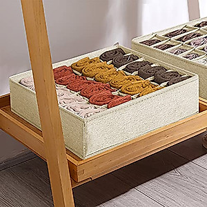 6 Pack Sock Underwear Drawer Organizer Dividers, 64 Cell Fabric Foldable Cabinet Closet Organizers and Storage Boxes for Storing Socks, Underwear, Ties (16+24+24 Cell, Beige+Black)