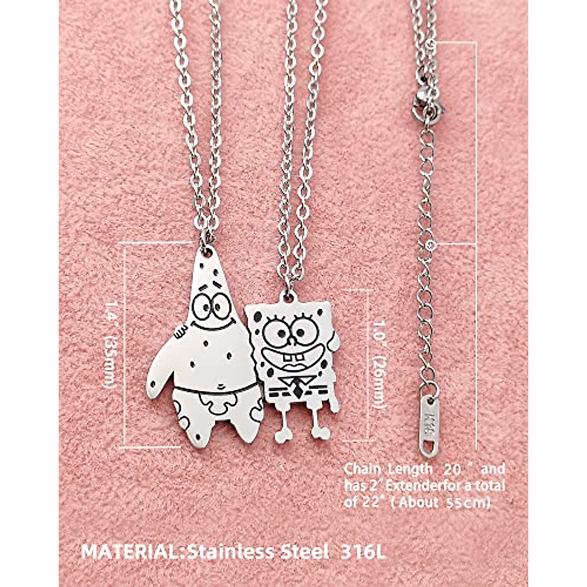 HOFOYA A pair Spongebob and Patrick Star Necklace,Sisters Necklace Set 2,Best Friend Pendant of 2 BFF Friendship Cute Funny Cartoon Necklaces, Christmas Birthday Valentine's Day Gift.