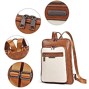 CLUCI Leather Laptop Backpack for Women 15.6 inch Computer Backpack Travel Large Business Work Daypack Off-white with Brown