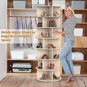 ZORA-KING 7 Tier Rotating Shoe Rack Tower, Solid Wood Spinning Shoe Display Lazy Susan, 360° Revolving Free Standing Shoes Closet Handbag Organizers (67 H* 23.6" W * 23.6" D)