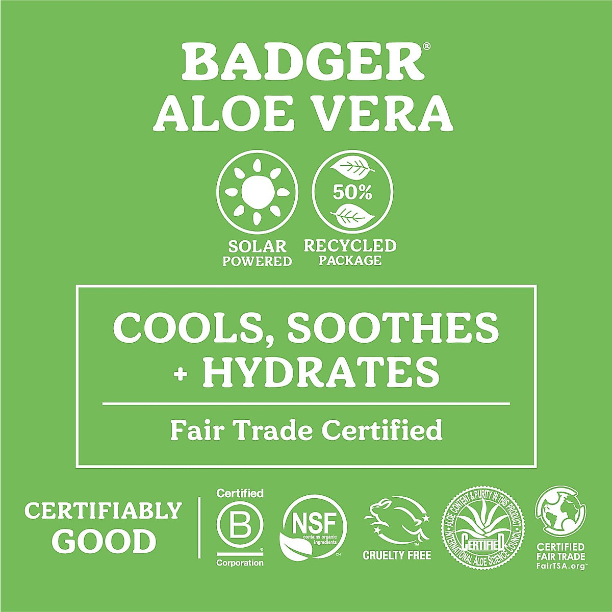 Badger Aloe Vera Gel for Sunburn Relief, Fair Trade & Organic After Sun Care, Pure Cooling Soothing Aloe Vera Gel for Face & Skin, Hypoallergenic & Unscented, 4 fl oz