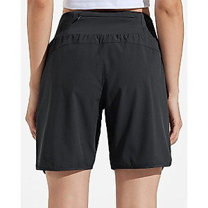 Libin Women's 7" Athletic Running Long Shorts with Liner High Waist Quick Dry Gym Workout Sports Shorts with Zipper Pockets, Black XXL