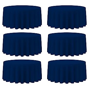 BRILLMAX 6 Pack Navy Blue Round Tablecloths 132 Inch - Circle Bulk Linen Polyester Fabric Washable Table Clothes Cover for Wedding Reception Banquet Birthday Party Buffet Restaurant