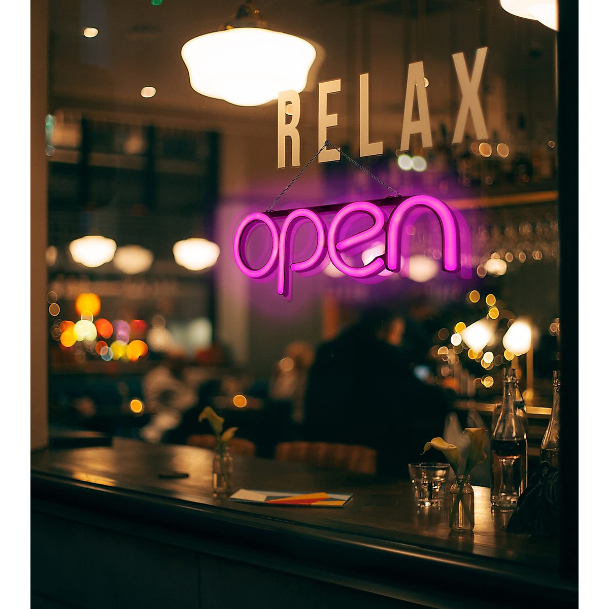 Open Signs for Business,LED Neon Open Sign,16x6 inch Lighted Sign for Restaurants Offices Retail Shops Window Storefronts,12V/1A Power Supply,with ON/OFF Switch (Horizontal Rose Red)