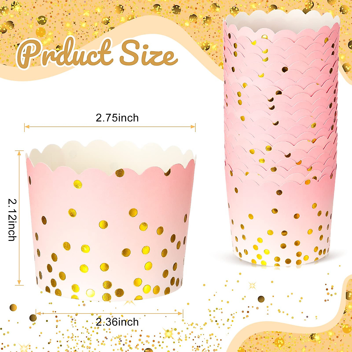 100 Pcs Pink Cupcake Liners 4.5 oz Gold Polka Dot Paper Baking Cups for Muffins Desserts Bake, Easter, Baby Showers, Wedding and Birthday Party