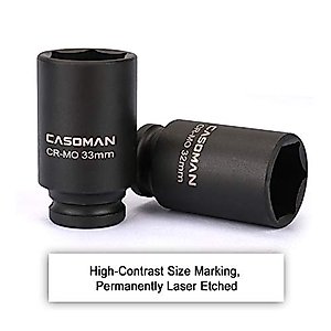 CASOMAN 1/2'' Drive Deep Spindle Axle Nut Impact Socket Set, 6 Point, CR-MO,32,33,35,36mm, 4PC 1/2-Inch Impact Socket Set, Heavy Duty Use In Removing And Installing Axle Nuts