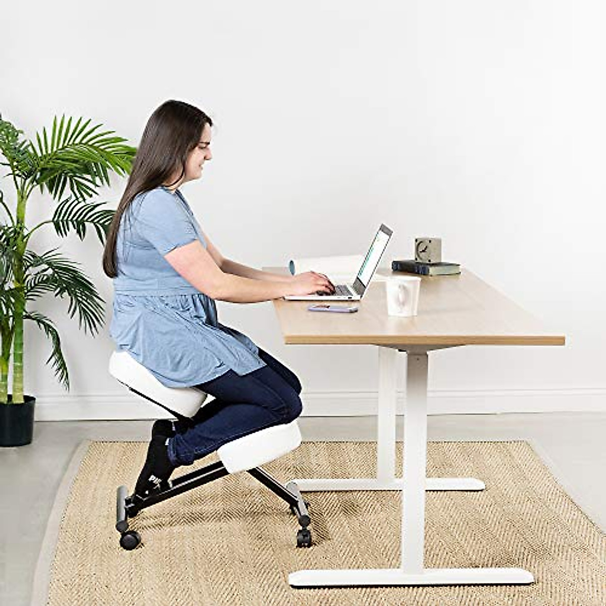 DRAGONN by VIVO Ergonomic Kneeling Chair, Adjustable Stool for Home and Office - Improve Your Posture with an Angled Seat - Thick Comfortable Cushions, White, DN-CH-K01W