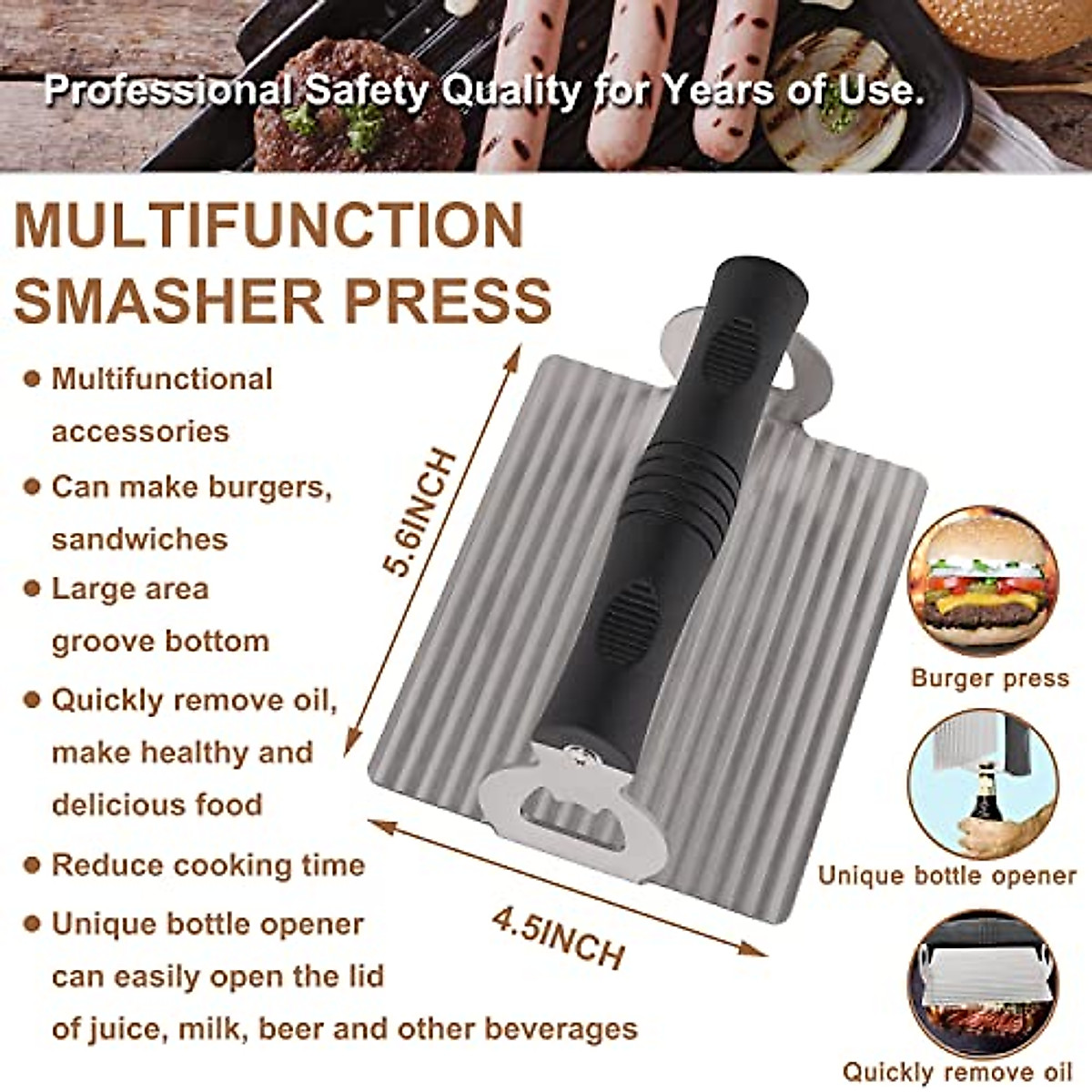 ROMANTICIST 15PC Professional Griddle Accessories Set with Smash Burger Press, Stainless Steel Grill BBQ Spatula Set, Complete Flat Top Grill Tools Kit for Men Women Indoor/Outdoor Hibachi Grilling