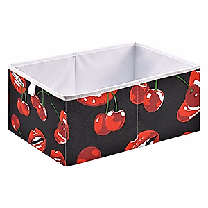 Red Lips Cherry Storage Basket Storage Bin Rectangular Collapsible Storage Box Clothes Toys Bin Organizer for Kids Room Bedroom…