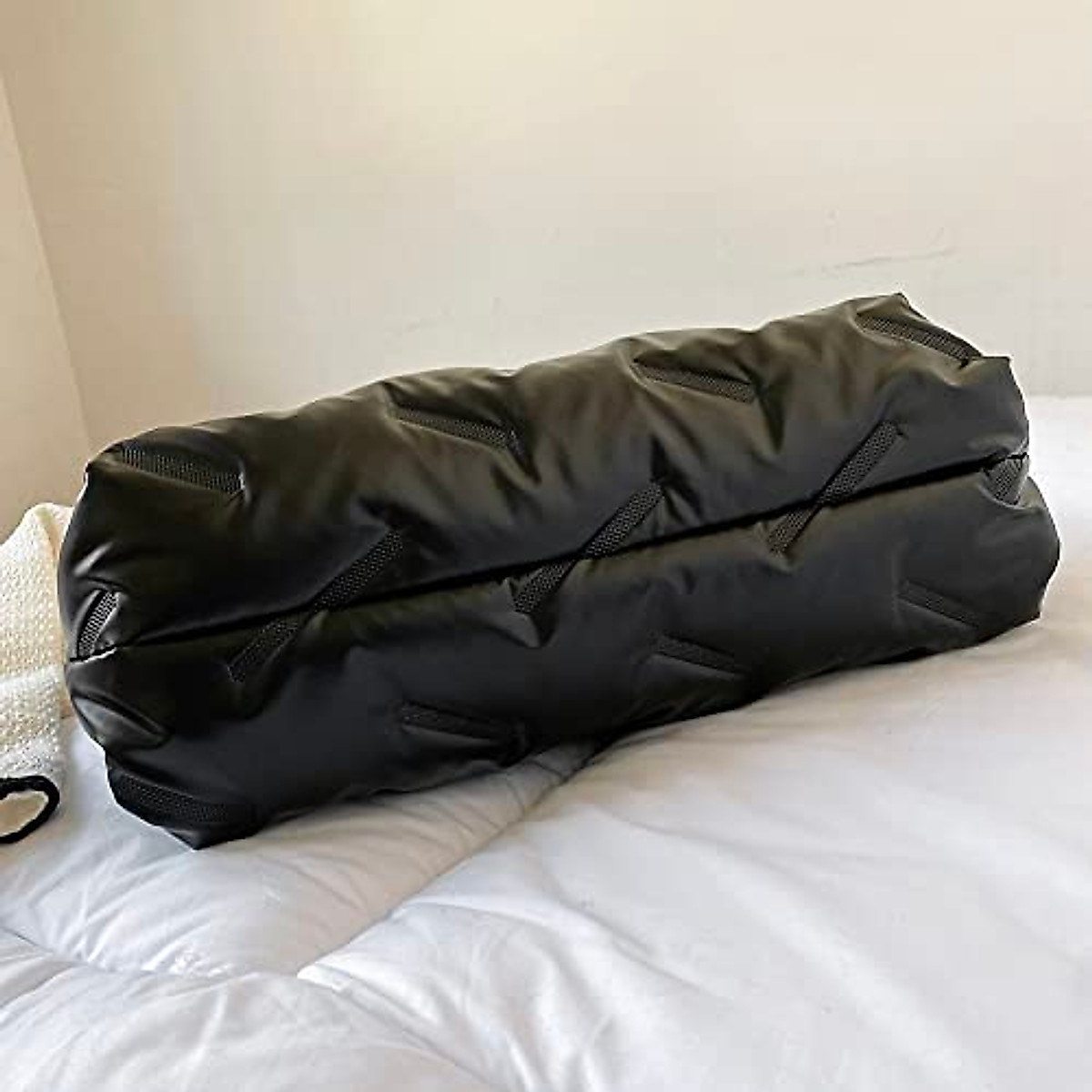 AZURAOKEY Puffer Tote Bag for Women, Quilted Cotton Padded Handbag, Women Shoulder Bags Soft Large Capacity Top-handle Bags Warm Zipper Simple Portable Lightweight for Girls Shopping-Black