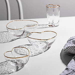 YUNNUO Glass Bowls For Dessert,Glass Bowls 6 Inch,Phnom Penh Heart-Shaped Glass Bowl And Cup Set,Used In The Kitchen To Make Ice Cream Or Fruit Salad,Yogurt Dessert Bowl (With A Spoon)